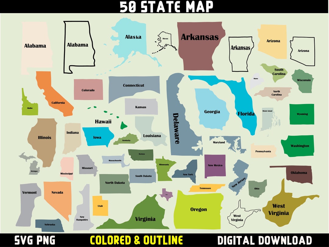 States SVG Bundle, Outline United States Map Svg File, State Design ...