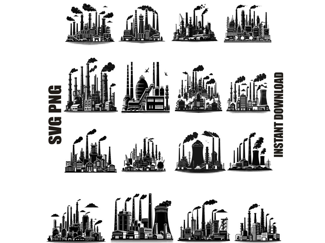 Factory Svg Bundle, Coal Power Plant SVG Cut Files, Industry Smoke ...