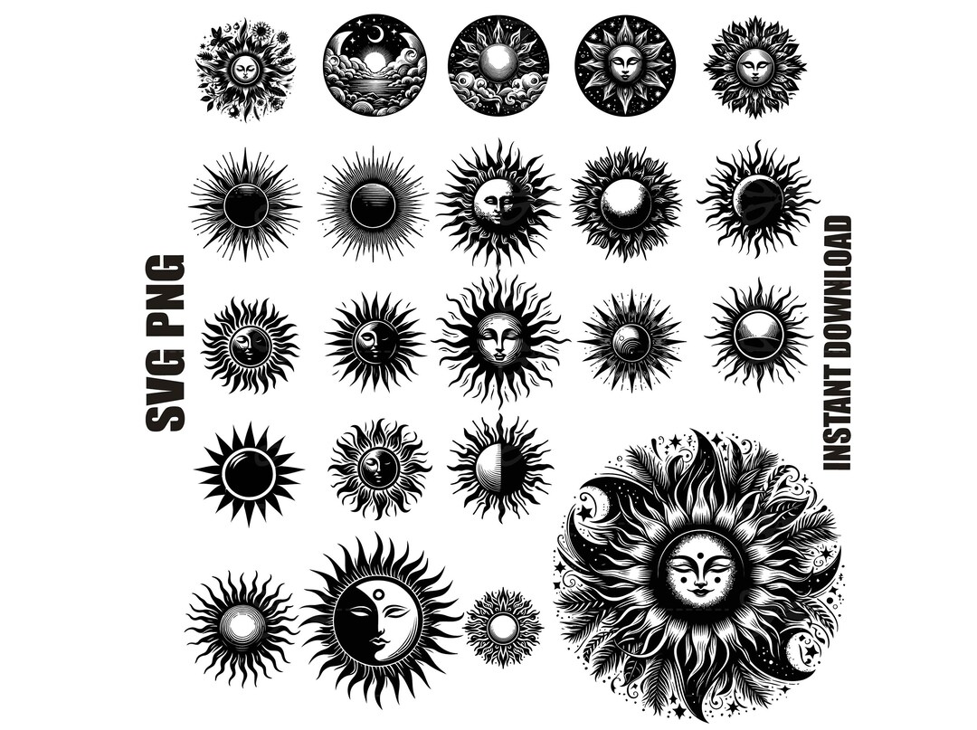 Sun Svg Bundle Suns Svg Sun Silhouette Sunshine Svg Sun Clipart