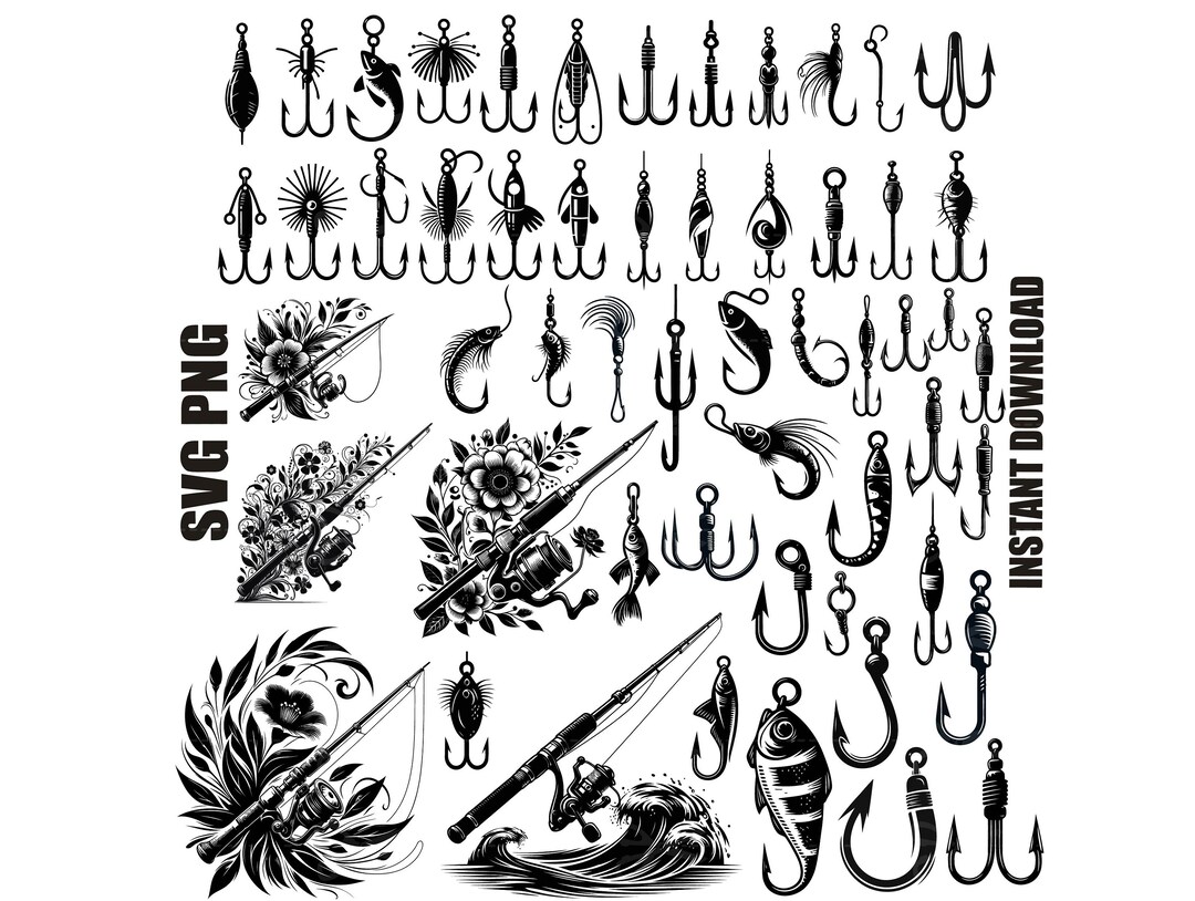 Fish Hooks SVG Bundle, Fish Bait Svg, Fish Hooks Clipart, Fish Hook ...