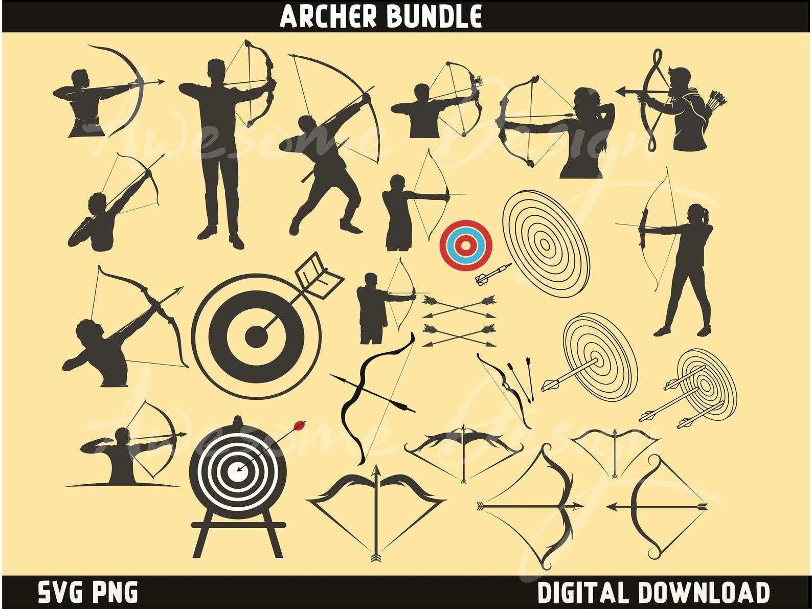 Archer Svg Bow and Arrow Svg Archery Png Bow Hunting Svg - Etsy