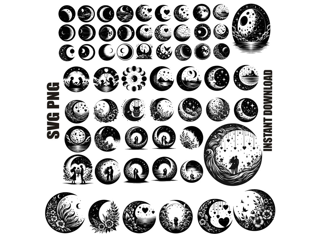 Moon Bundle Svg , Floral Moon Svg, Moon Svg ,moon Png , Moon Clipar ...