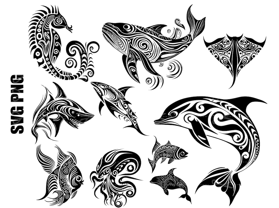 Tribal Sea Fish SVG Animal Clipart Marine Animals Svg - Etsy