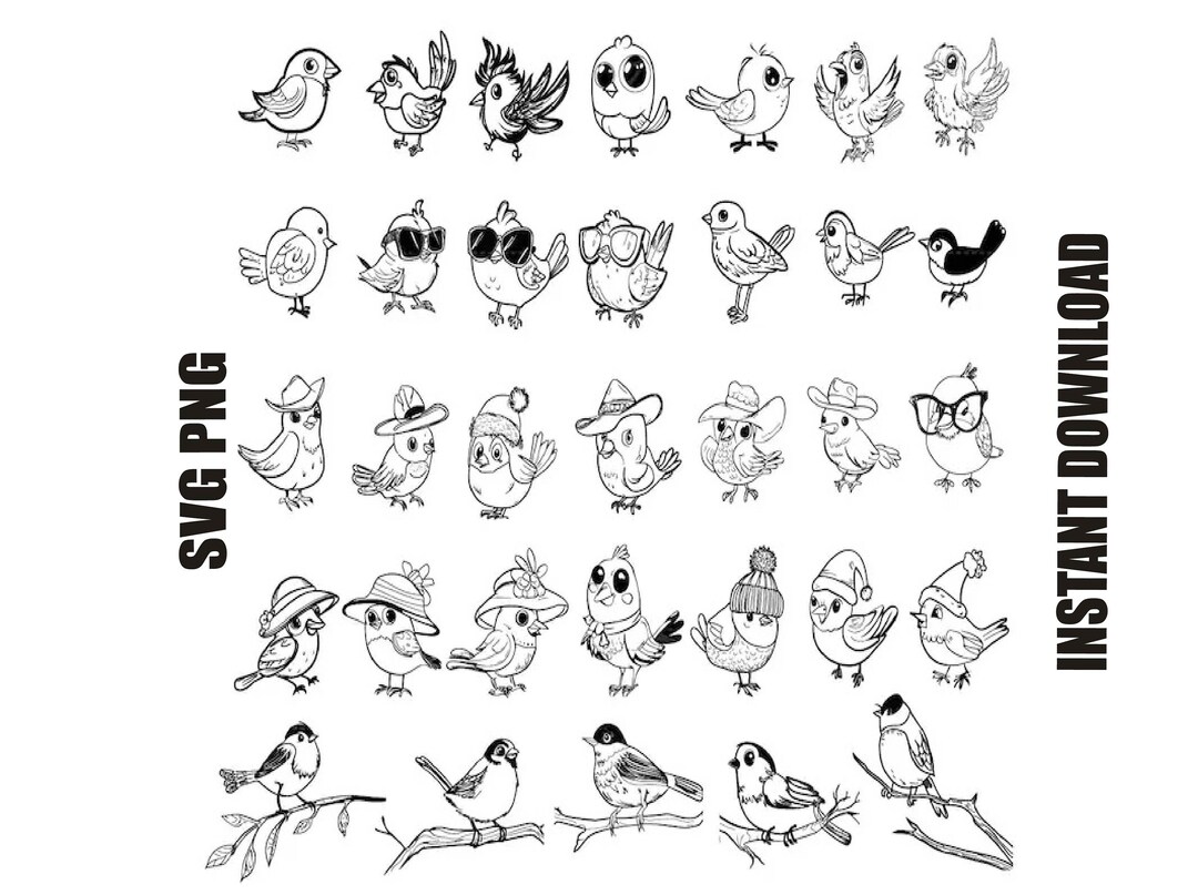 Cartoon Birds SVG, Bird on A Tree Branch Svg, Bird Clipart, Cute Bird ...