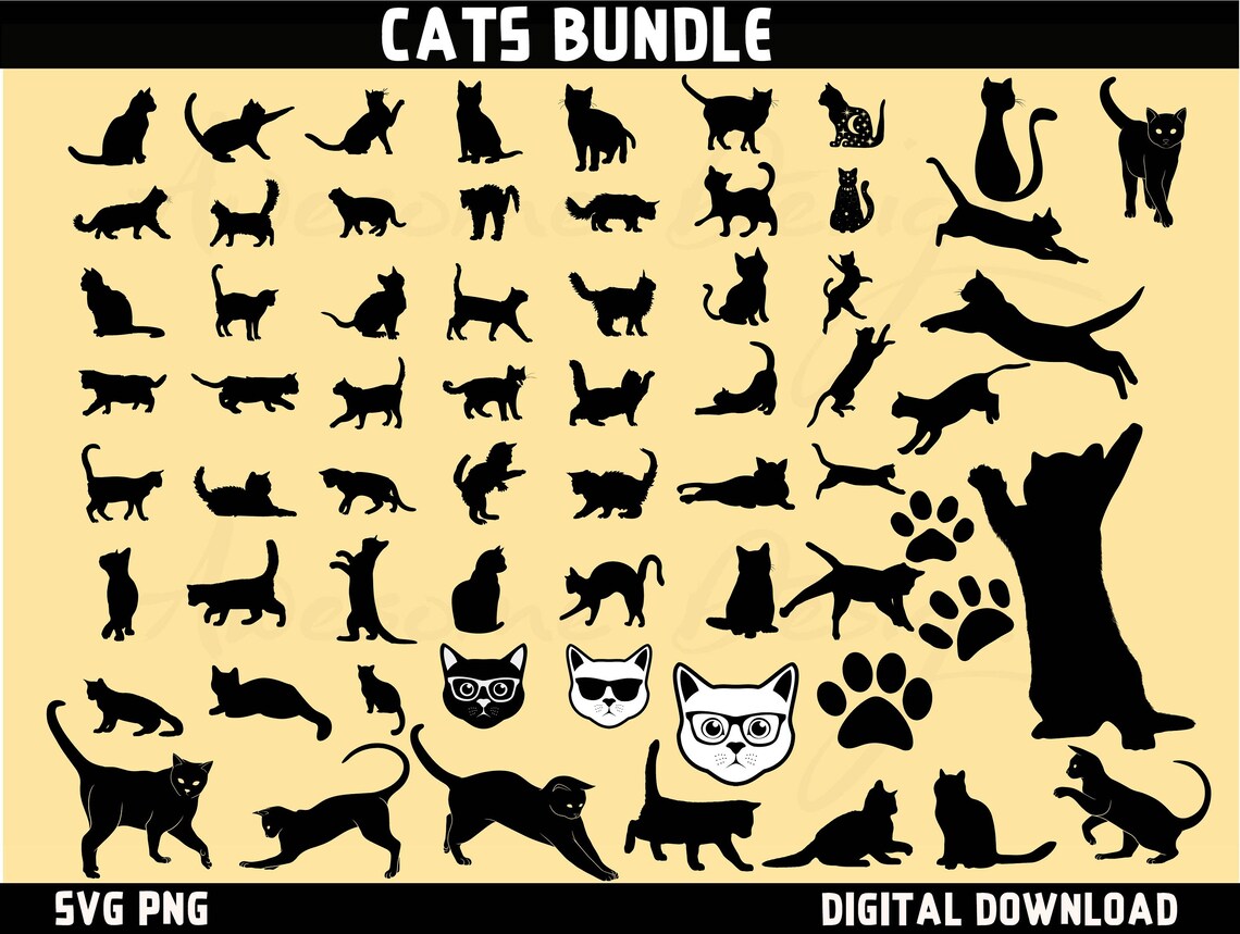 Cat Svg Bundle Kitten Svg Cat Clipart Cat Silhouette Cat - Etsy