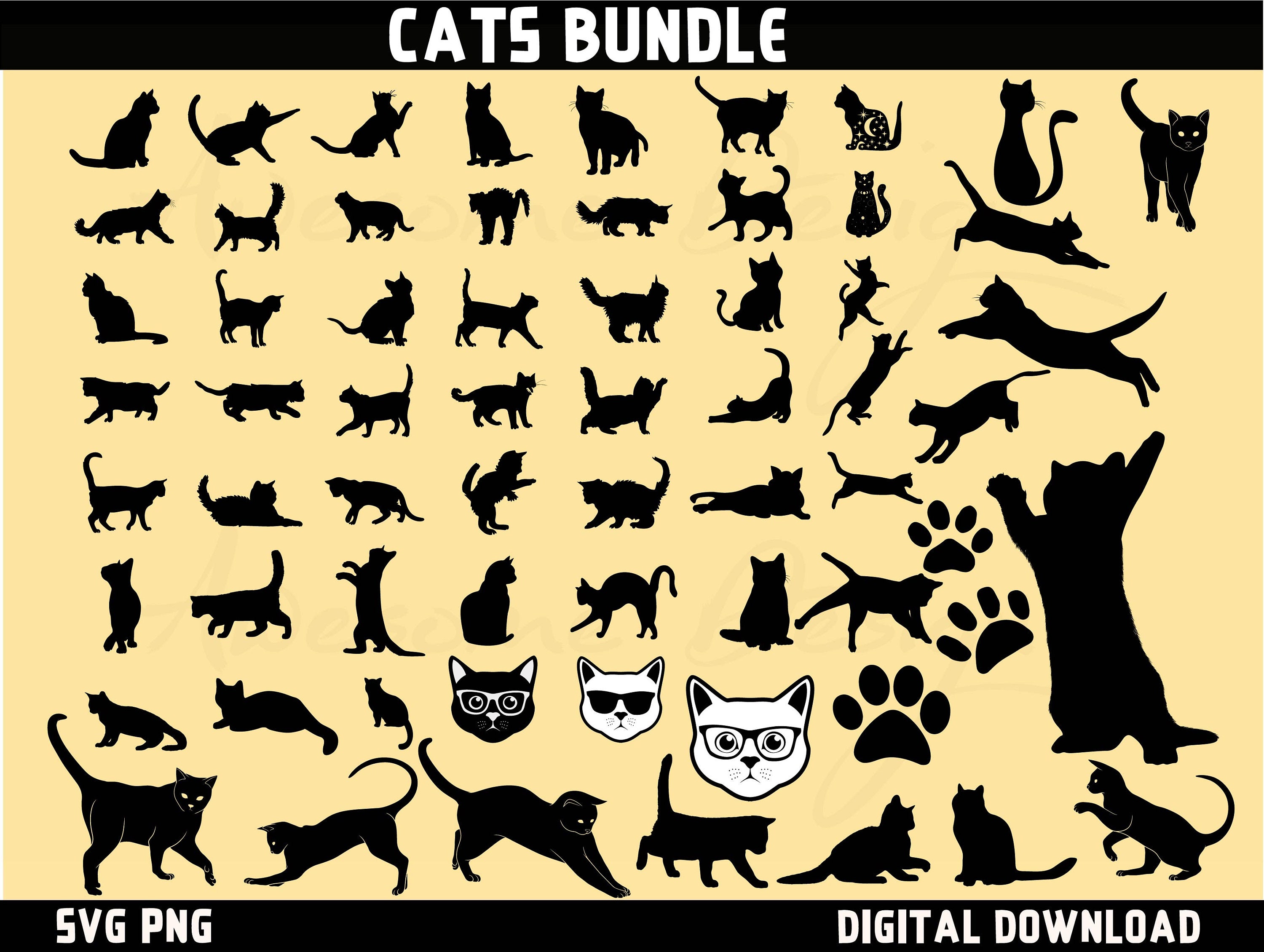 Cat Svg Bundle Kitten Svg Cat Clipart Cat Silhouette Cat - Etsy