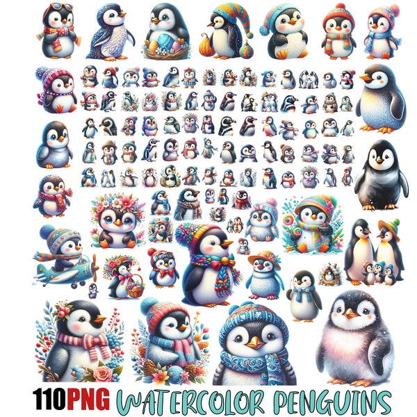 Watercolor Penguins - Etsy