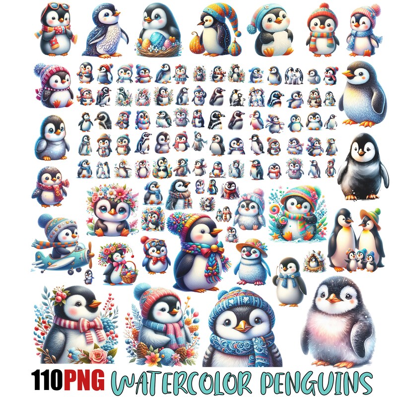 Watercolor Penguins - Etsy