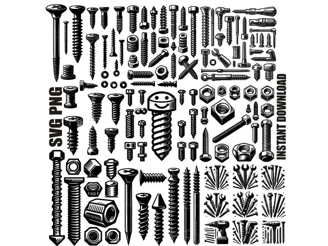 Screw Set Svg, Bolts and Screws Svg, Screw Silhouette, Screw Cut File ...
