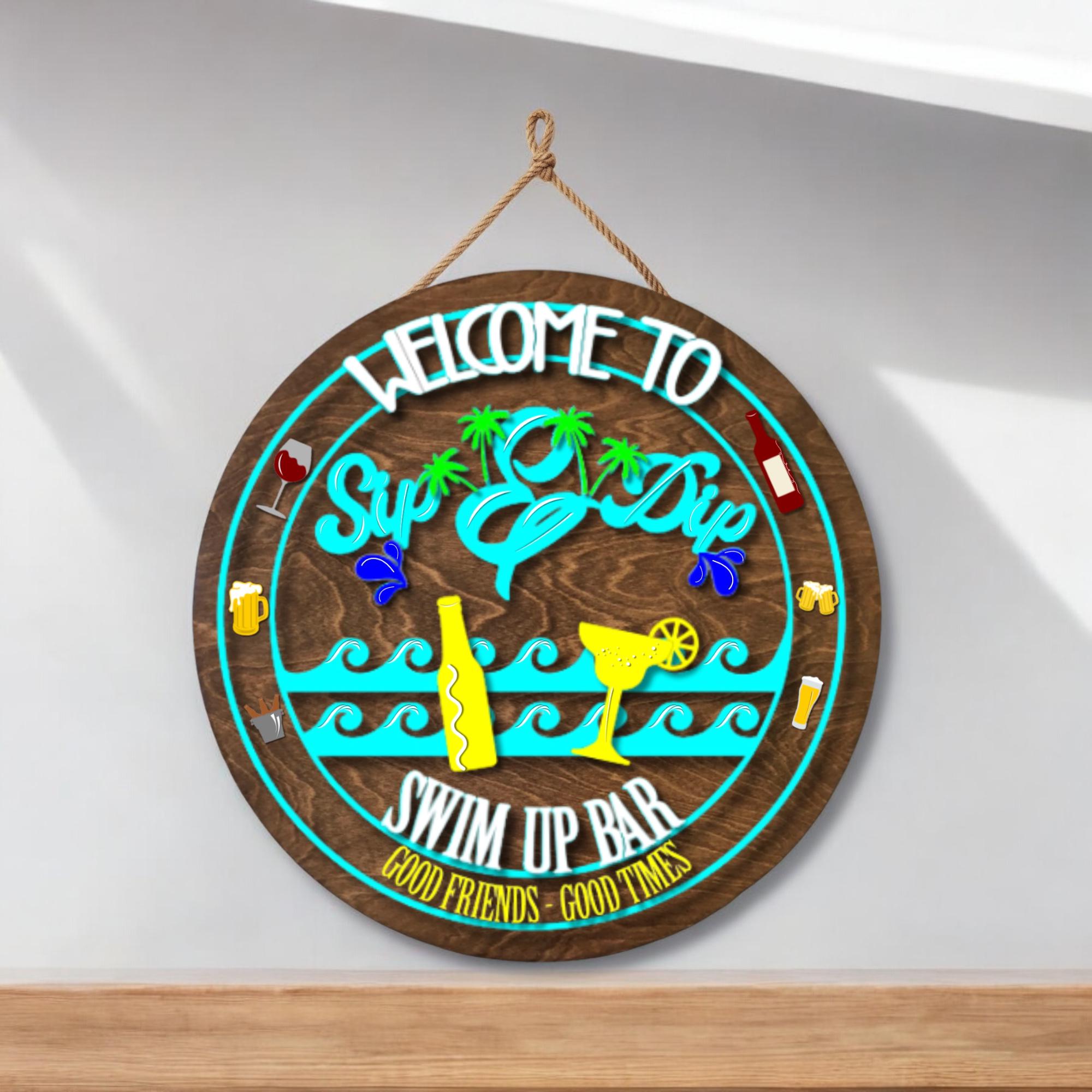 Sip and Dip Sign for Hot Tub and Pool Decor | Fun Outdoor Swimming Pool ...
