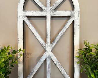 White Wood Rustic Wall Decor, Cathedral Window Frame With Floral ...