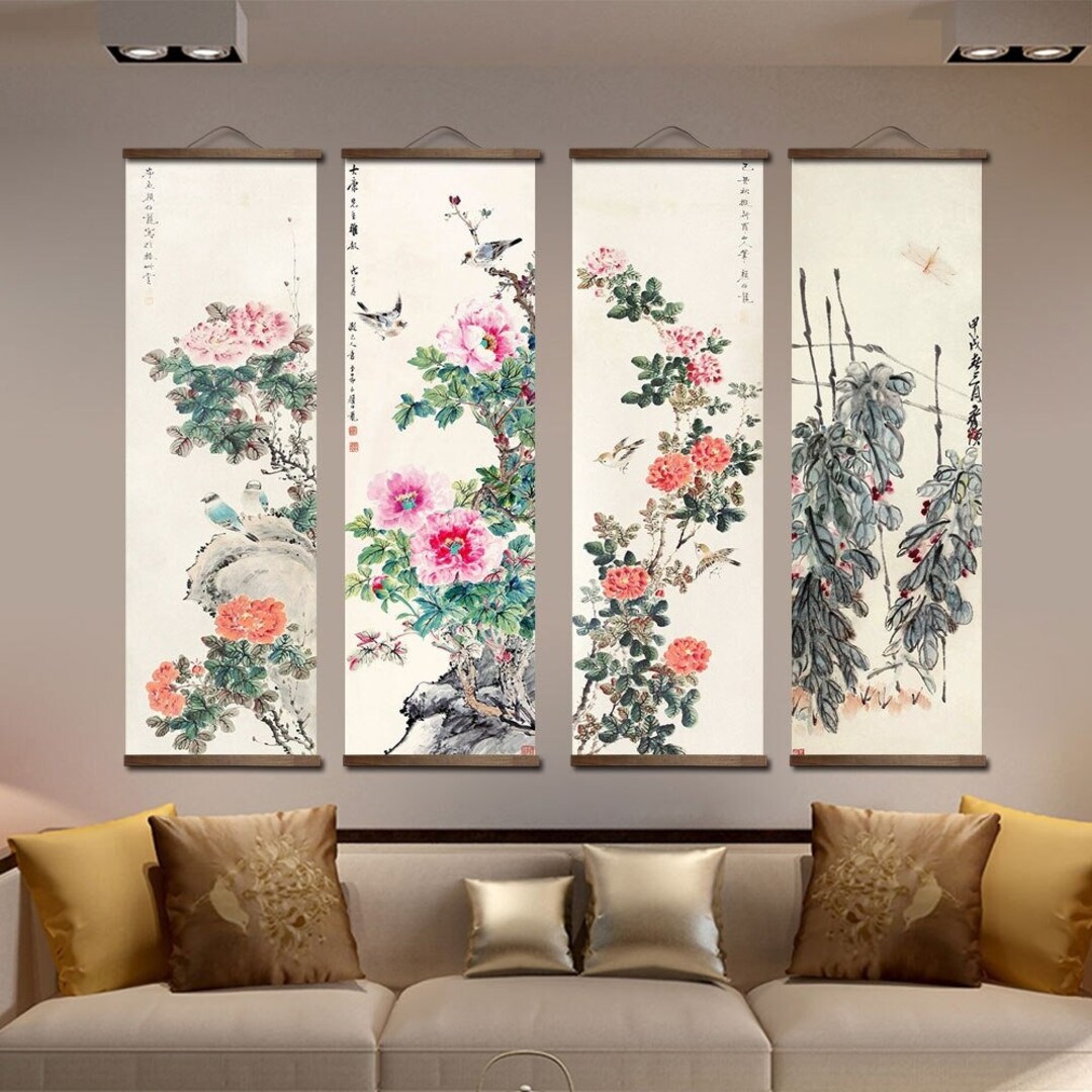 Japanese Art Scroll Flower Painting Canvas Floral Scroll - Etsy