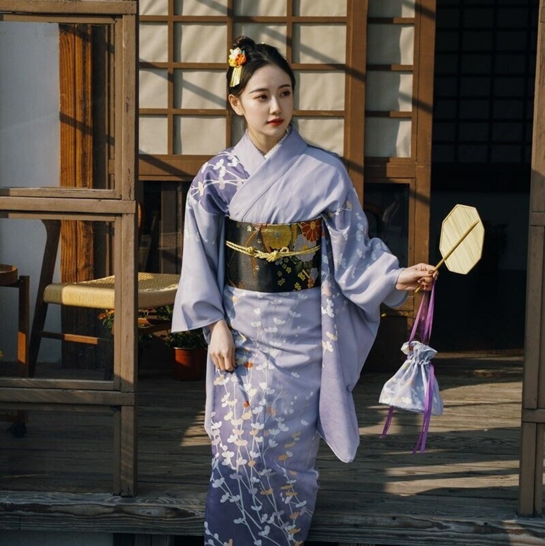 Japanese Kimono With Obi and a Bag - Etsy Japanese Kimono With Obi and a Bag - Etsy