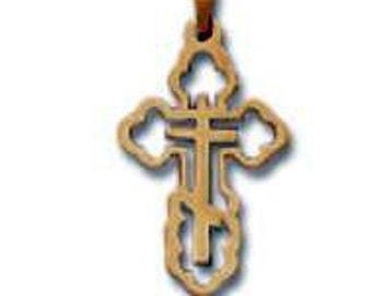 Orthodox Cross Pendant in Solid 14k Gold, Navy Enamel, Made in America ...