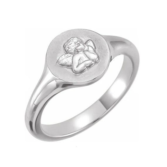 Silver Cherub Angel Pinky Ring Gem