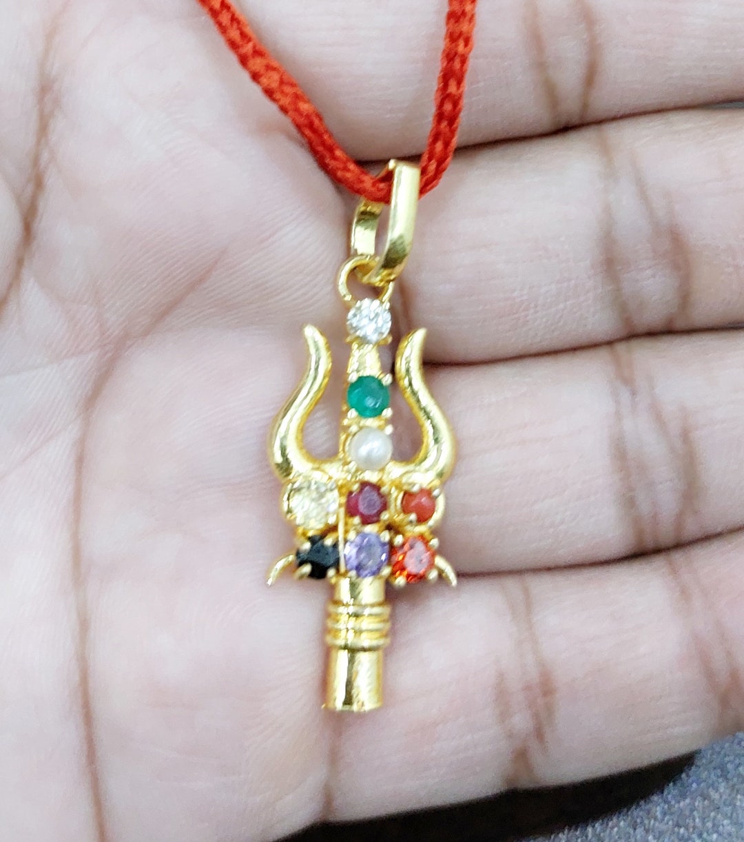 Trishul Pendant Navratan Pendant Navratna Pendent 100% 9 Natural Stone ...