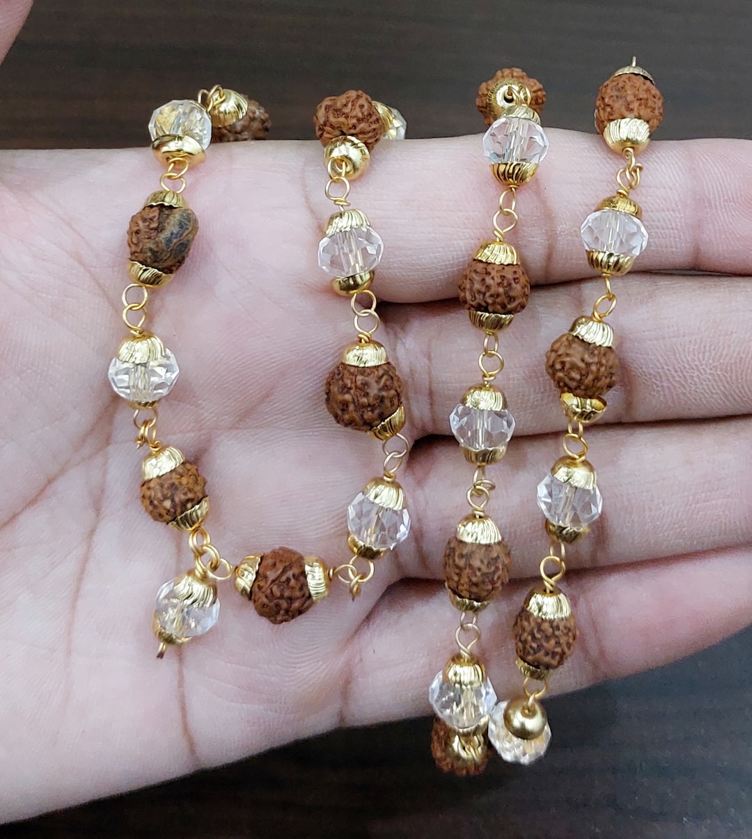 5 Mukhi Rudraksha Crystal Mala 5 Face Rudraksh 40 Beads in Necklace 100 ...