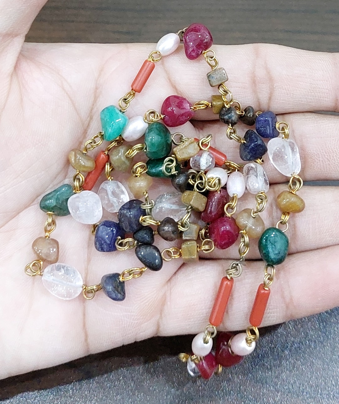 Navratan Mala 100% Real Navratna Necklace & 5 Face Mukhi Rudraksha Beads to Control Influence of ...