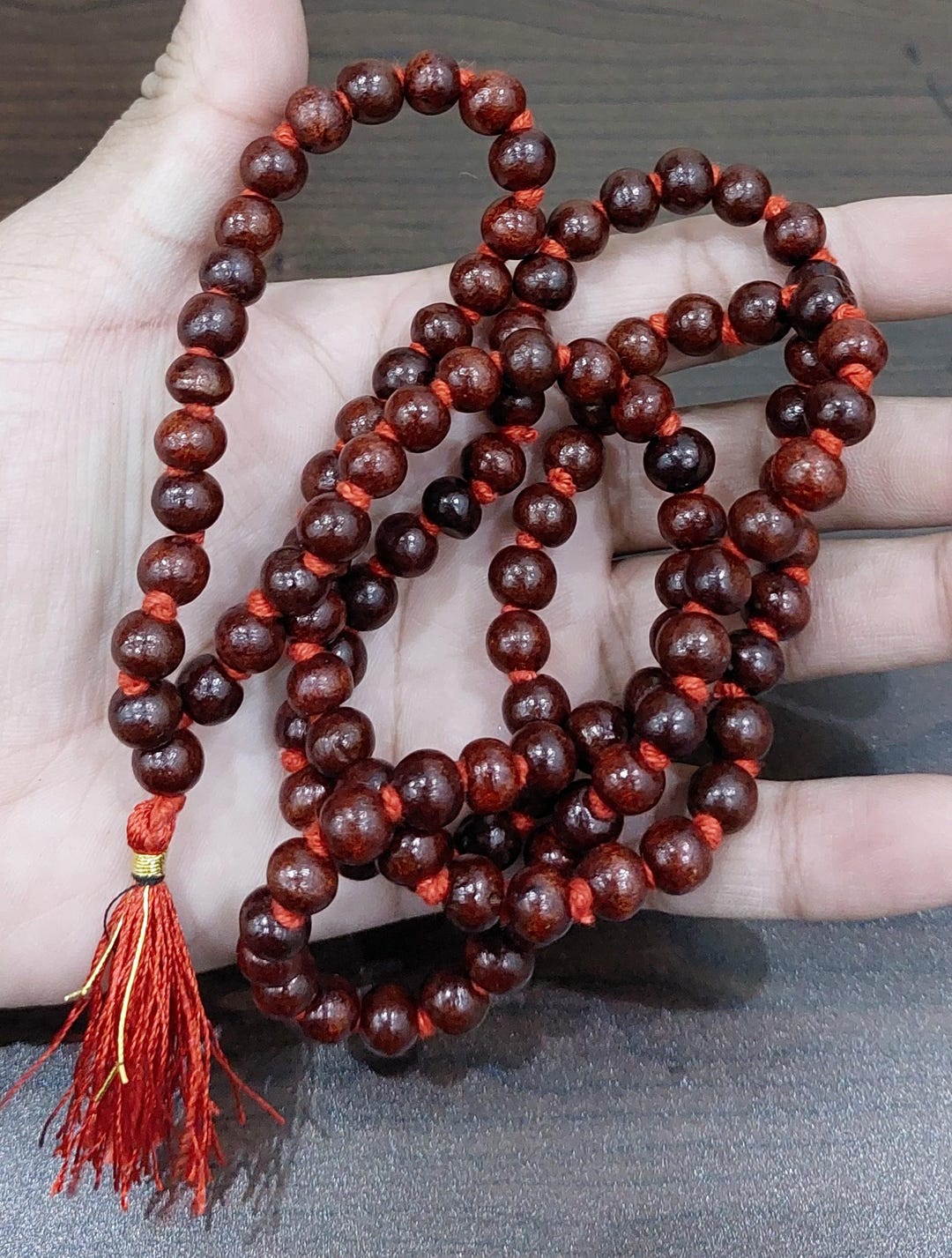 Red Sandalwood Mala 108+1 Beads in Mala & 6 Mm Beads Size in Red Sandal ...
