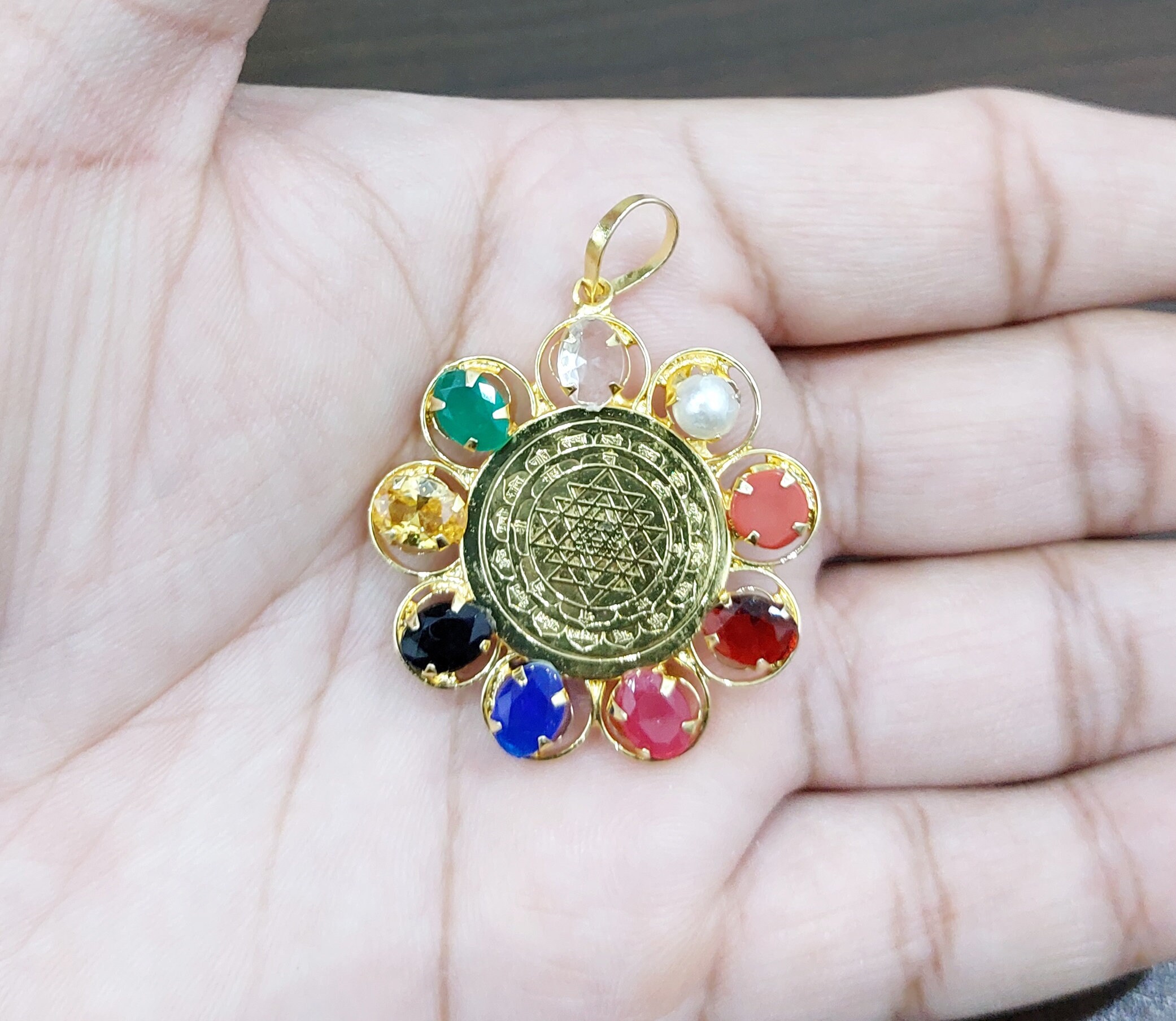Shri Yantra Pendant Navratan Pendant Navratna Pendant 100% 9 Natural ...