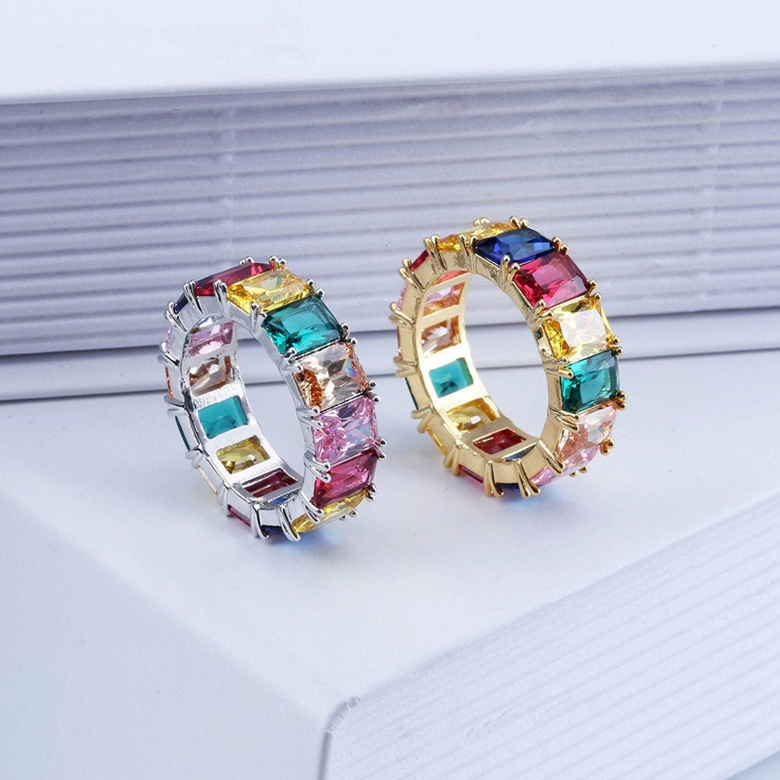 Rainbow Colorful Ring Sparkly Crystal Multicolor Diamond - Etsy