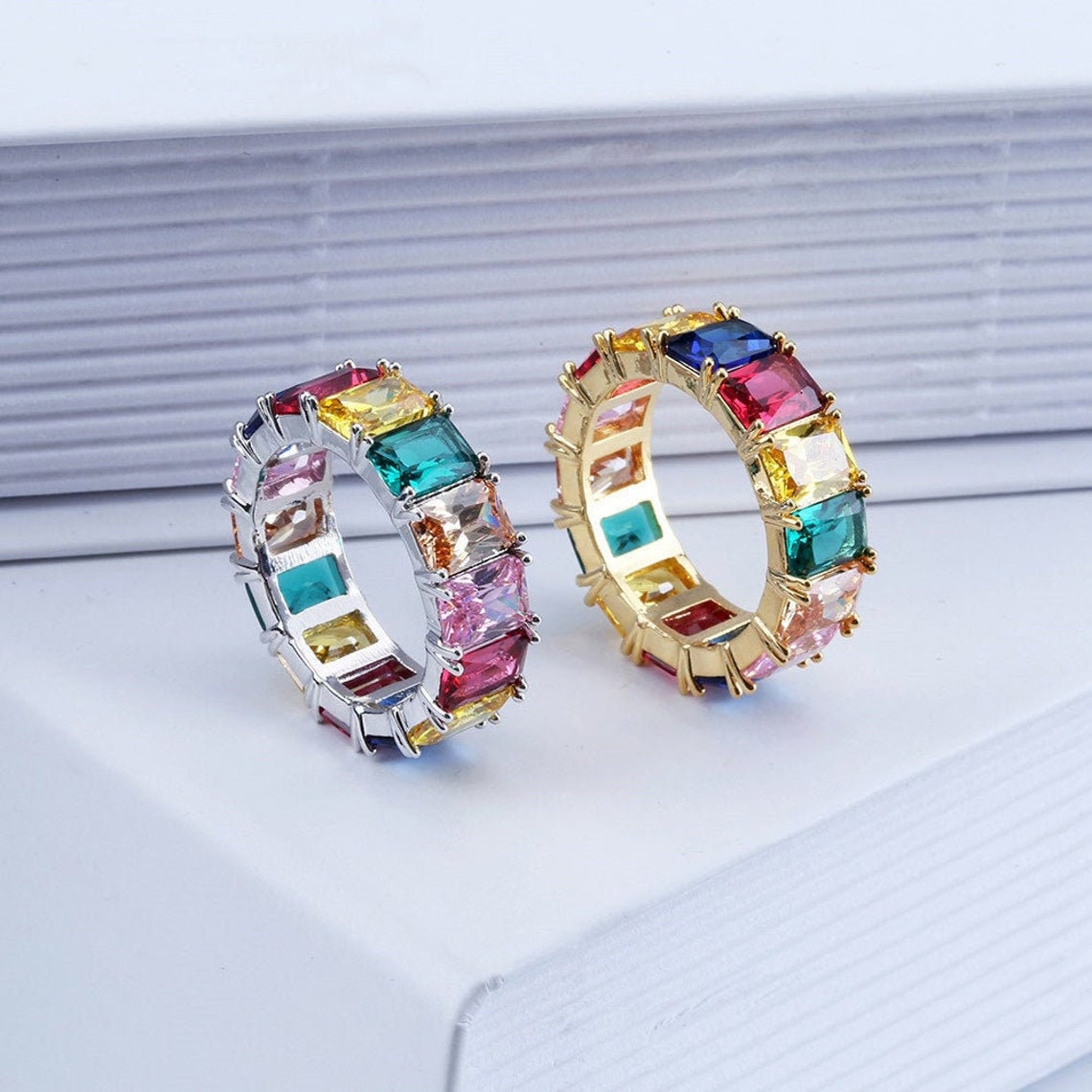 Rainbow Colorful Ring Sparkly Crystal Multicolor Diamond - Etsy