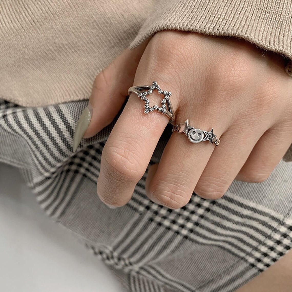 Smile Face Star Silver Ring Lucky Star Ring Fun Unique | Etsy