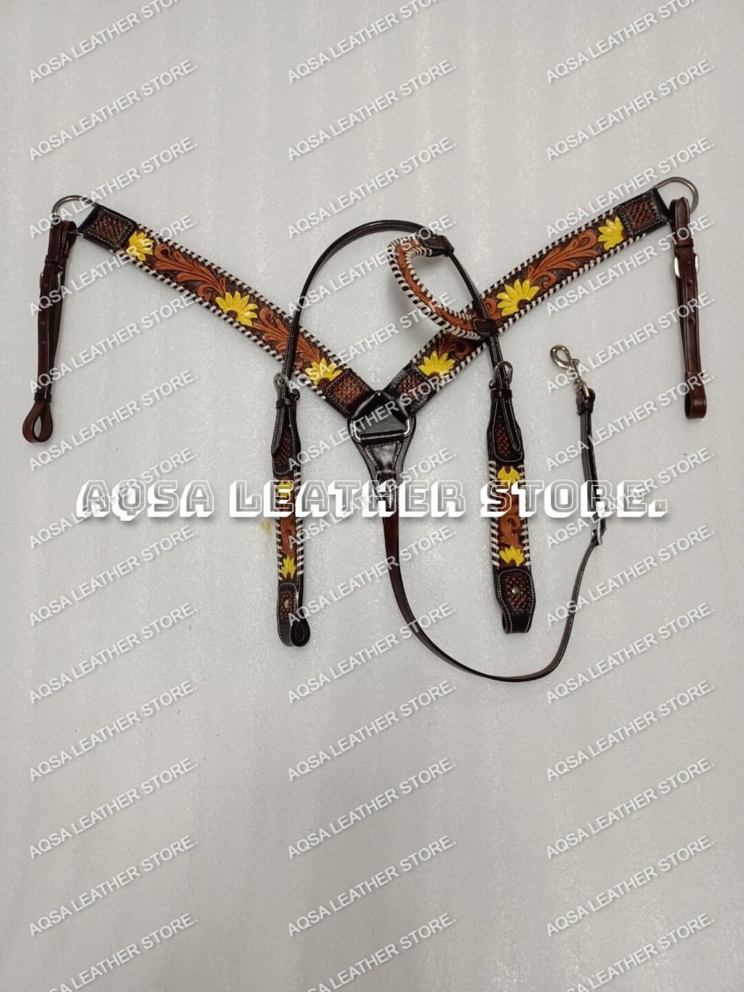 Sunflower Hand Painted Leather Headstall, Breast Collar and Reins. - Etsy
