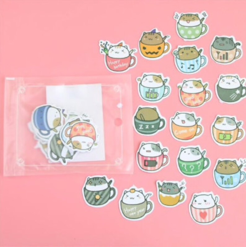 DIY Cute Kawaii Animal Paper Sticker Lovely Cat Stickers for - Etsy