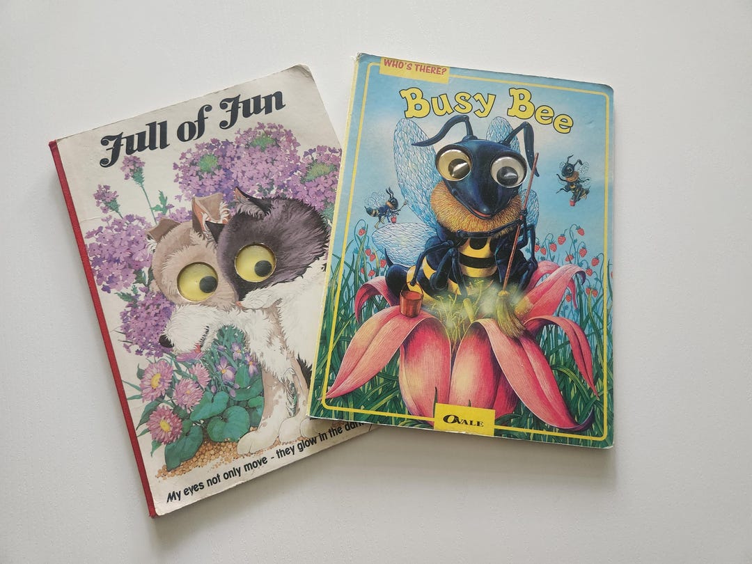 Vintage Children's Board Books Colorful Illustrations With Moving Eyes ...