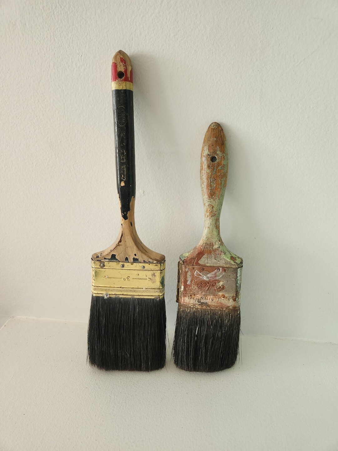 Vintage Paint Brushes. Pair of Large Wooden Handle Paint Brushes ...