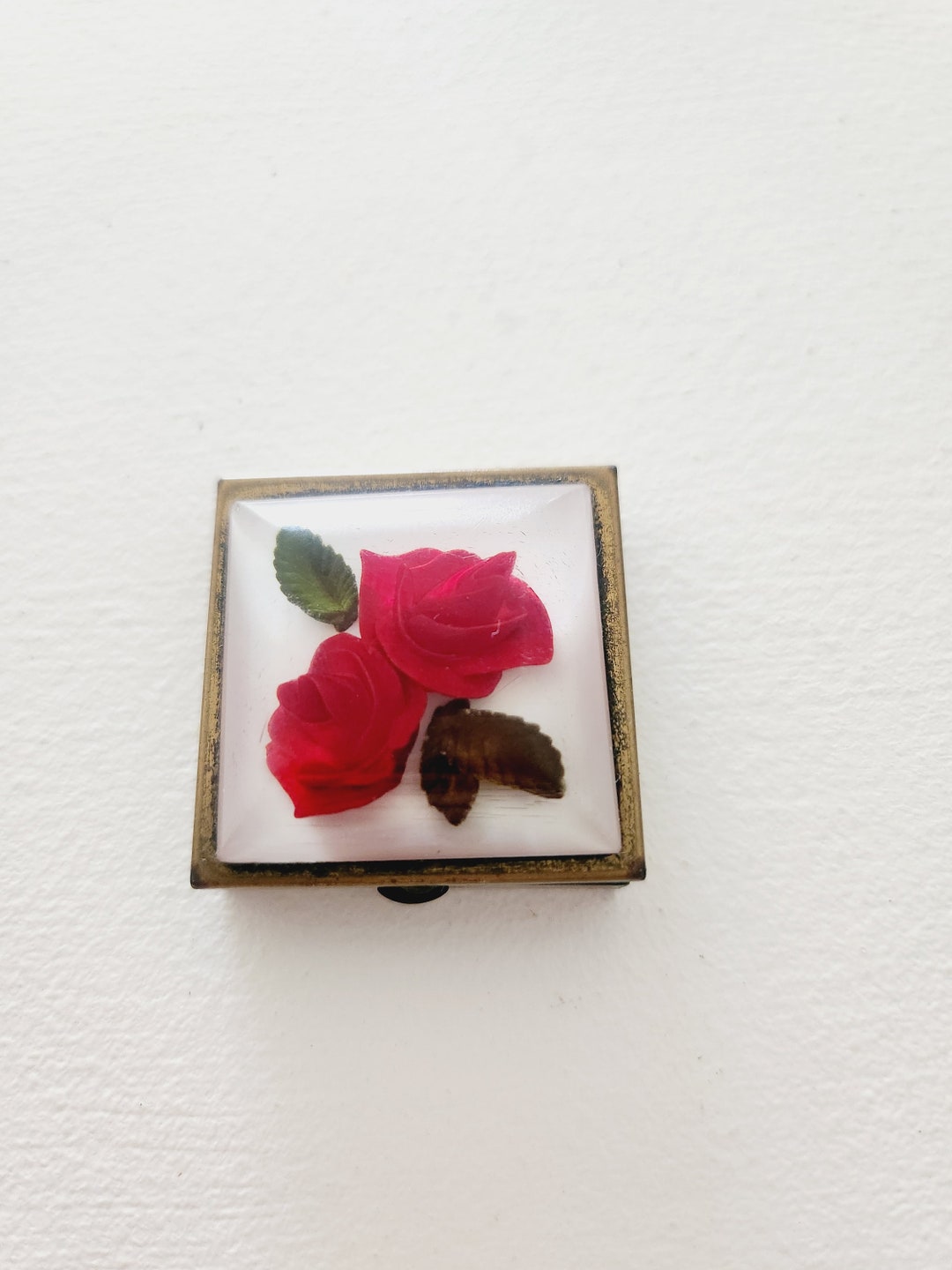 Vintage Bircraft Red Rose Lucite Metal Pill Box Case -- Vintage ...