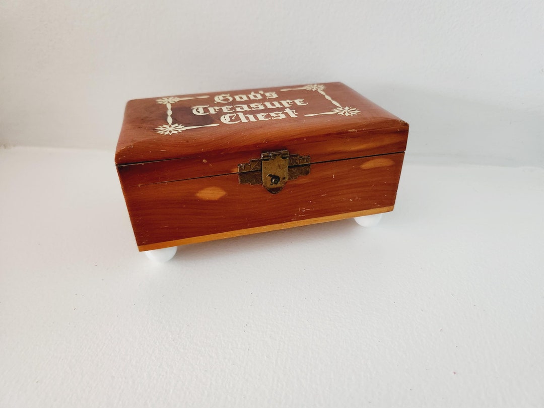 Vintage Cedar Trinket Box God's Treasure Chest Souvenir Keepsake Box ...