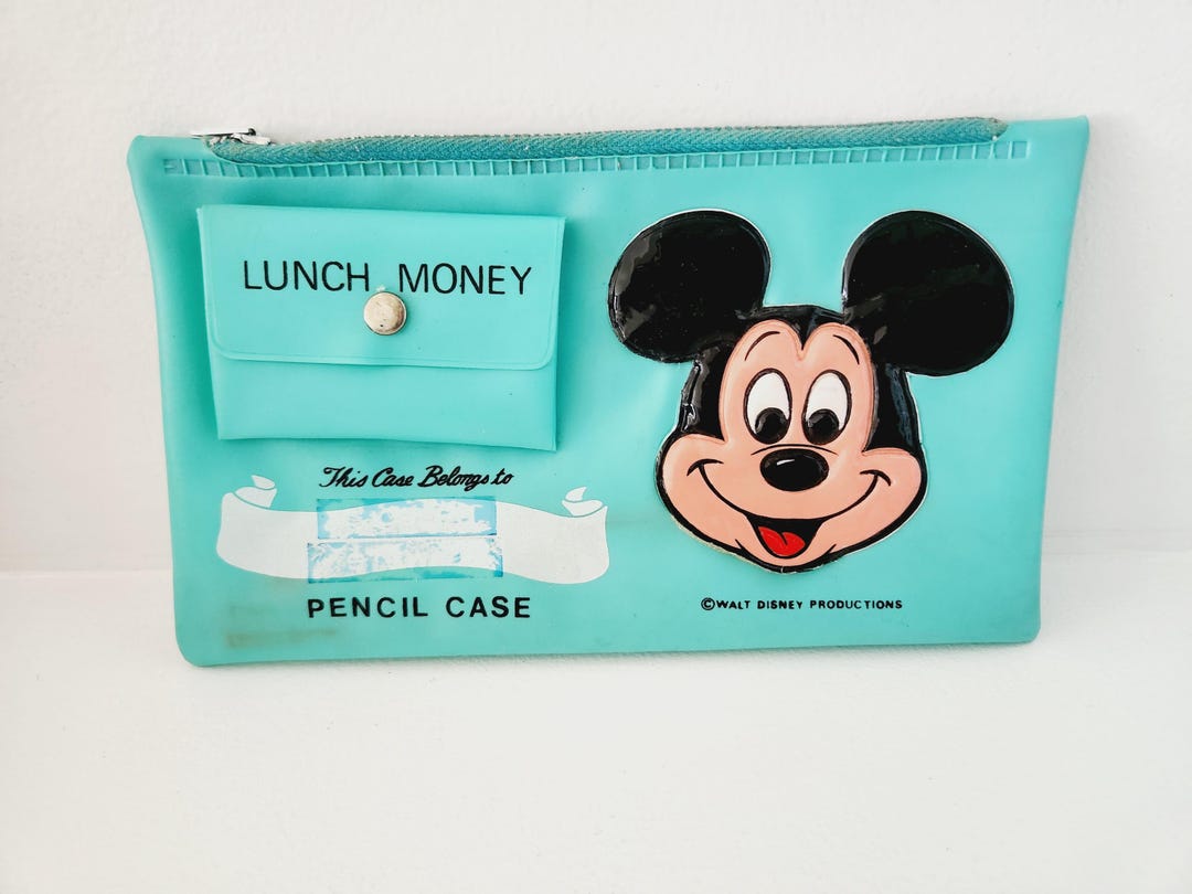 Vintage Disney Mickey Mouse Blue Vinyl Pencil Case -- Children School ...