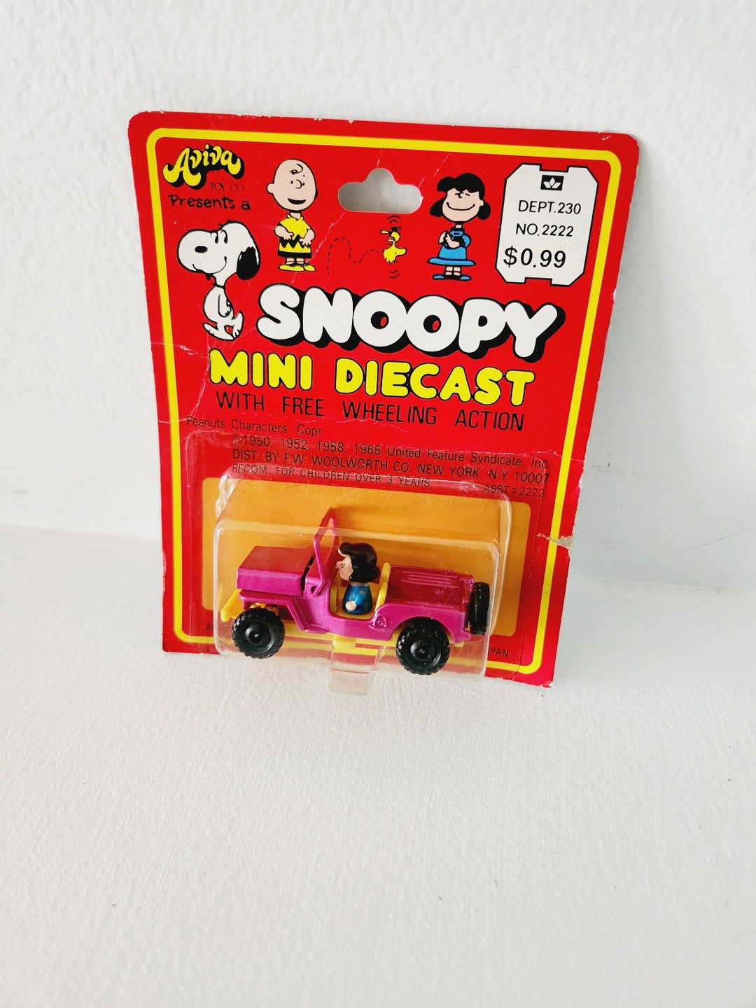 Lucy in Jeep Mini Diecast Metallic Pink Toy Car - 1965 Vintage Aviva Toy Company Miniature ...