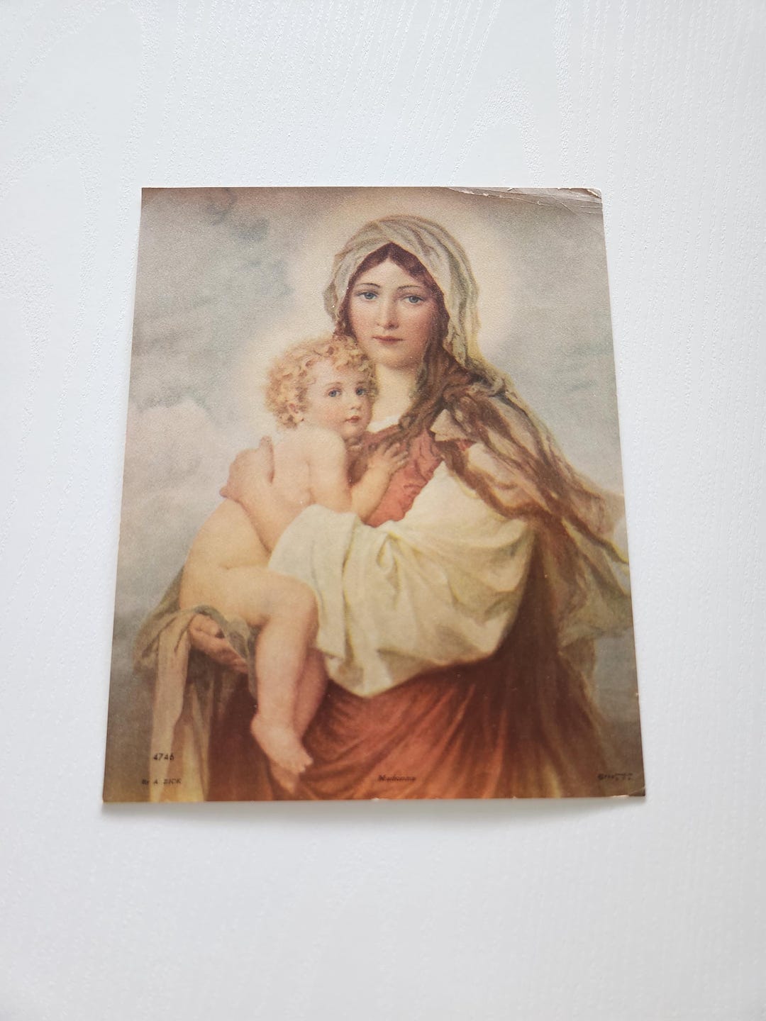 Vintage Mother of Christ Religious Picture -- Madonna With Baby Print ...