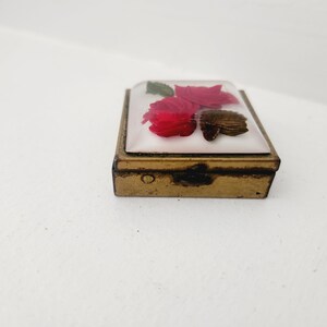 Vintage Bircraft Red Rose Lucite Metal Pill Box Case -- Vintage ...