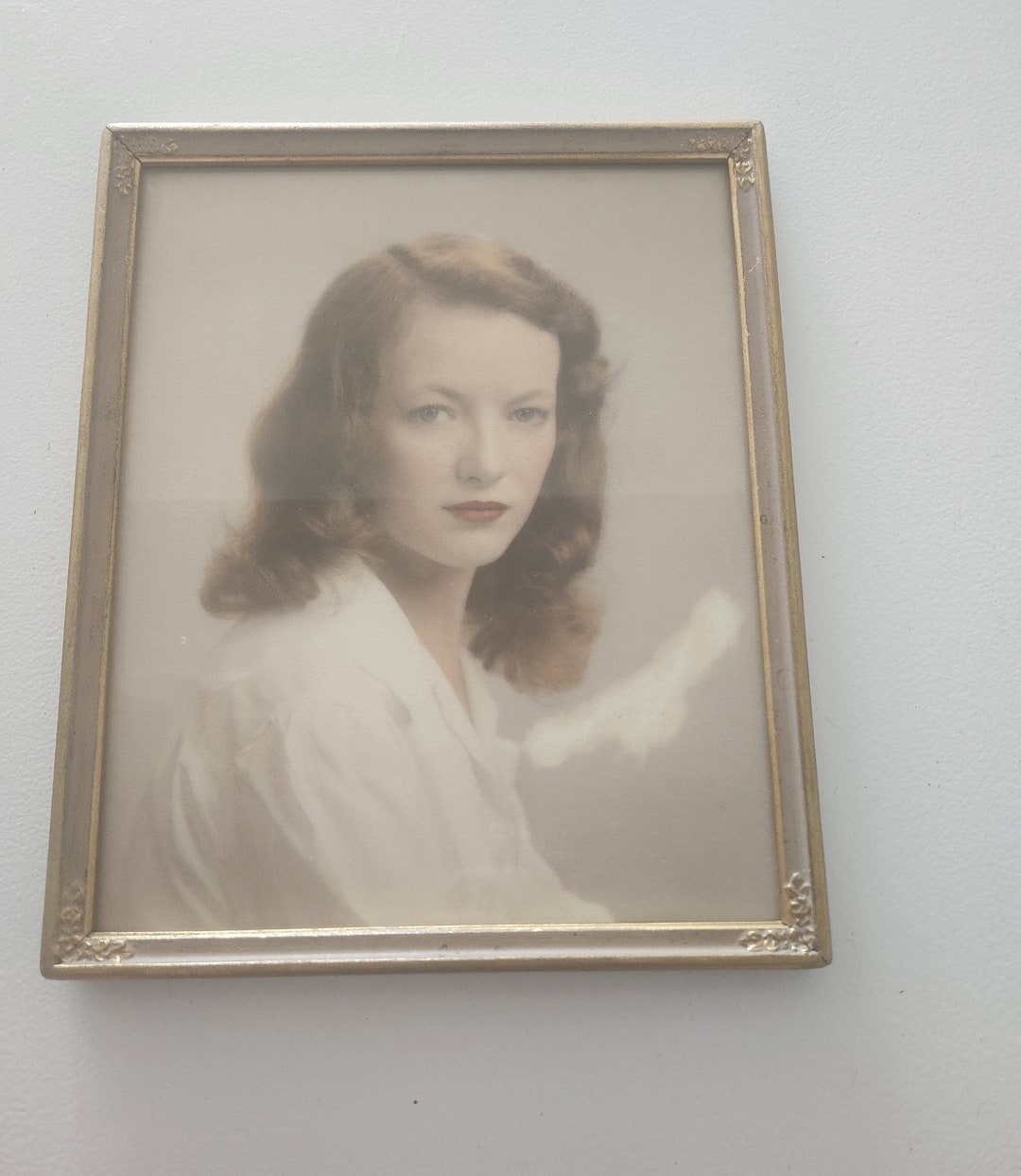 Vintage Gold Wooden Frame With Woman Colorized Portrait School Portrait ...