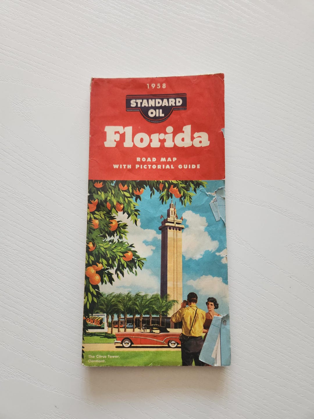 Vintage 1958 Standard Oil Florida Road Map With Pictorial Guide -- Gas ...