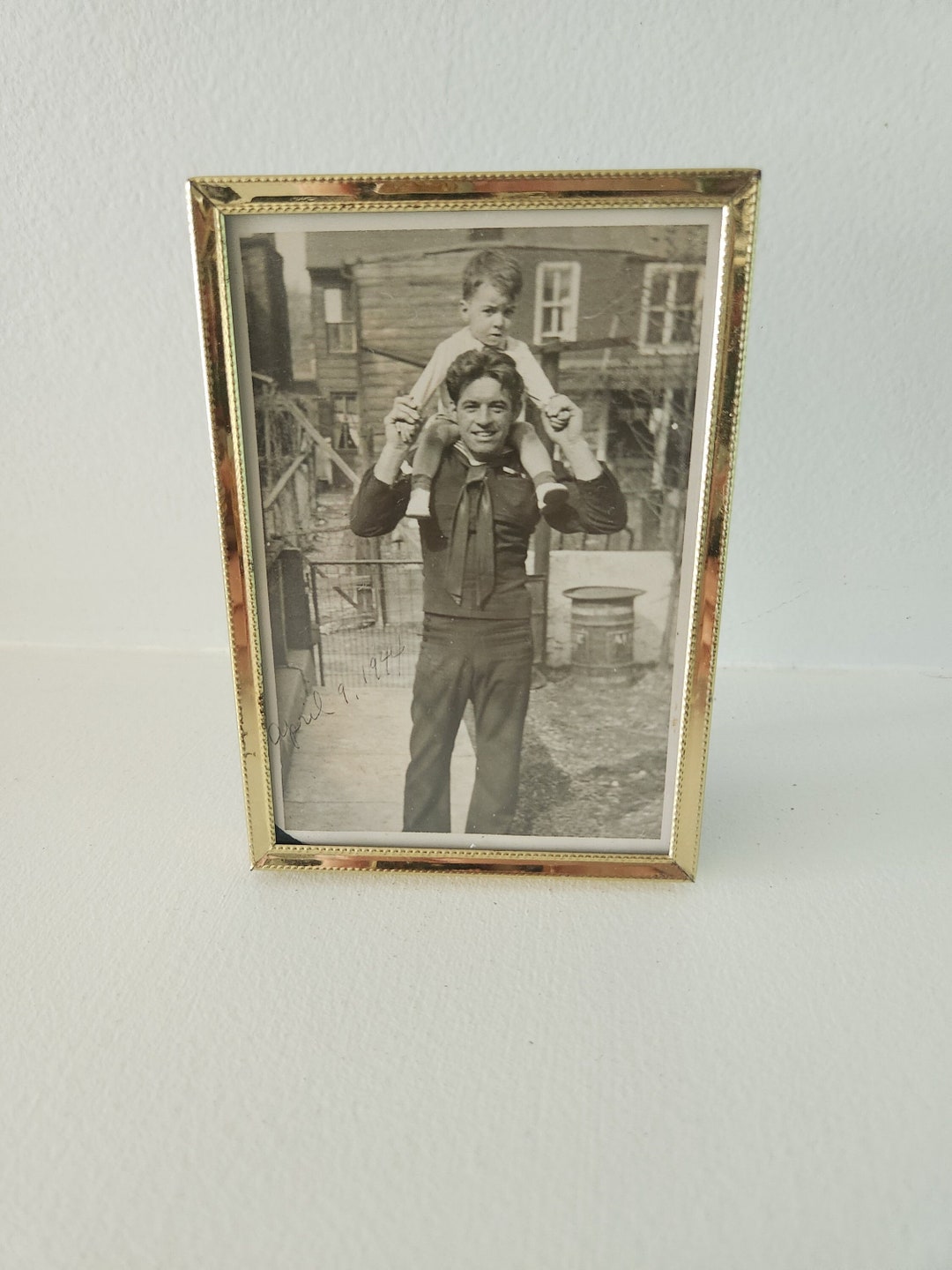 Vintage Military Service Man 1944 Photo -- Gold-tone Metal Frame ...