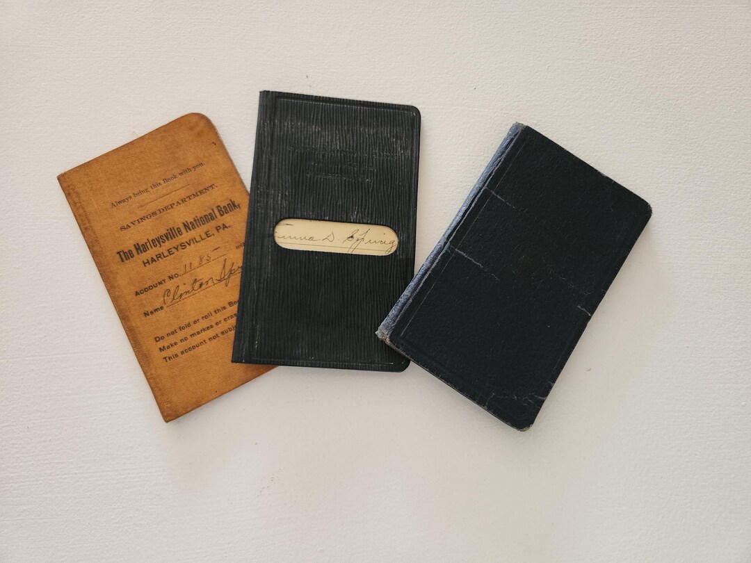 Antique Bank Ledger Pocket Books -- Set of 3 Banking Record Accounting ...