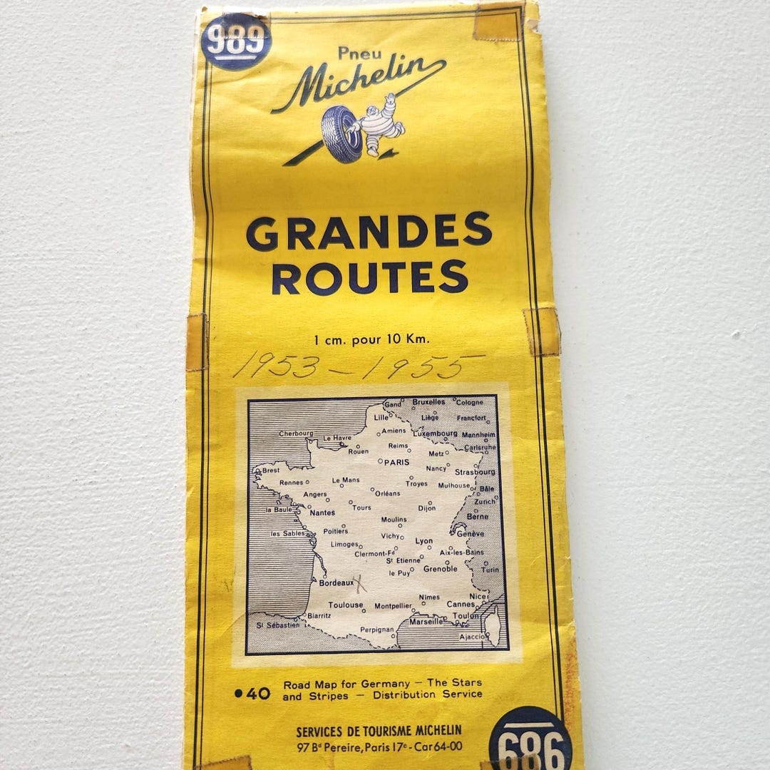 Michelin Grandes Routes France #989 Road Map -- 1953 French Vintage Map ...