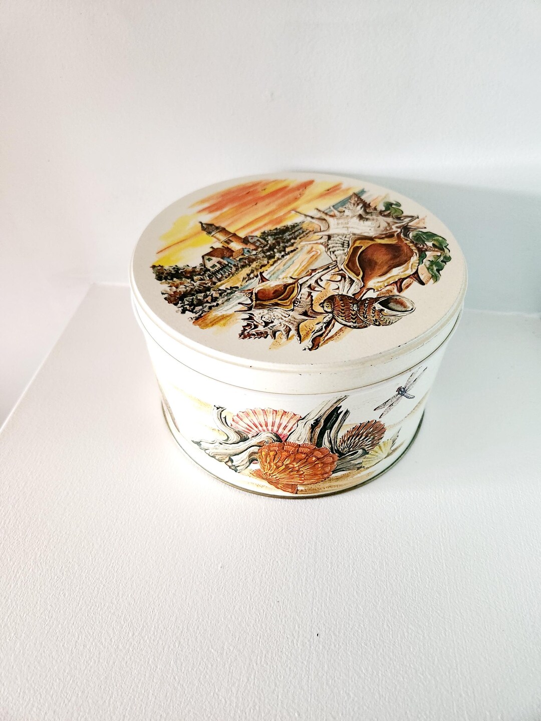 Treasures of the Sea Tin -- Large Round Metal Sea Shell Tin ...