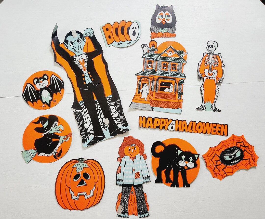 Vintage Halloween Neon Die-cuts 12 Piece Halloween Decorations ...