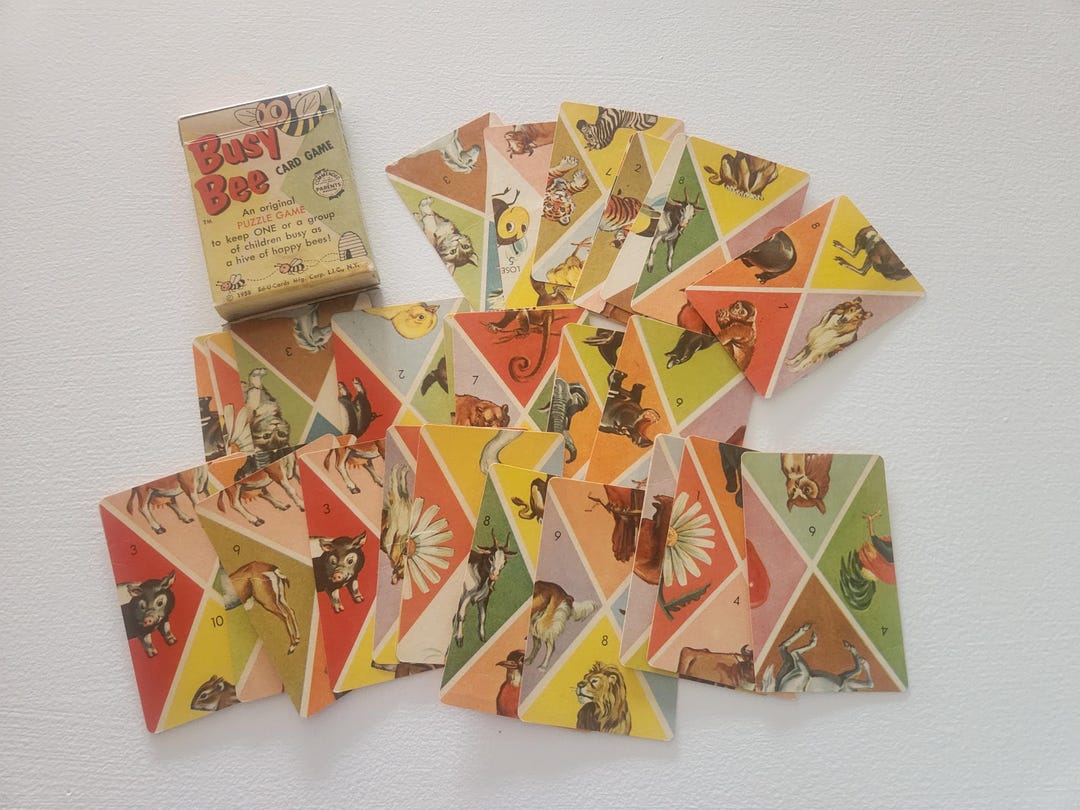 Busy Bee Card Game - 1958 Vintage Educational Animal Cards - Flip Movie ...