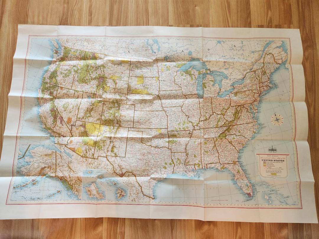 Vintage Rand Mcnally USA Wall Map -- Vintage Maps -- Vintage Map Wall ...