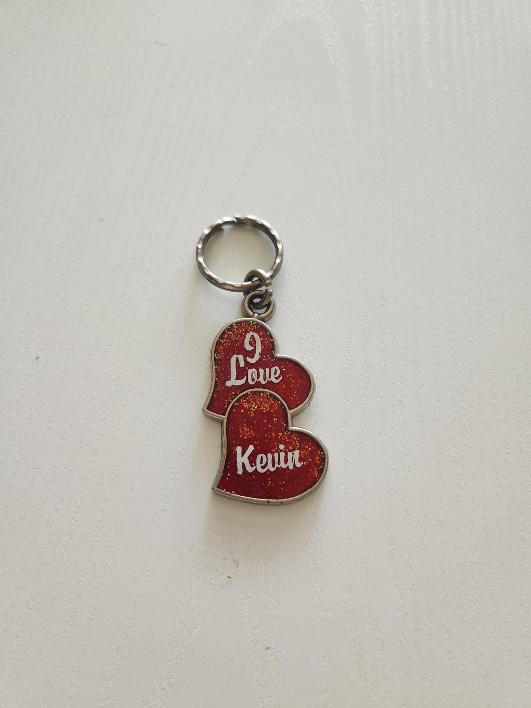 Vintage Double Glitter Hearts " I Love Kevin" Key Ring Chain -- Vintage ...