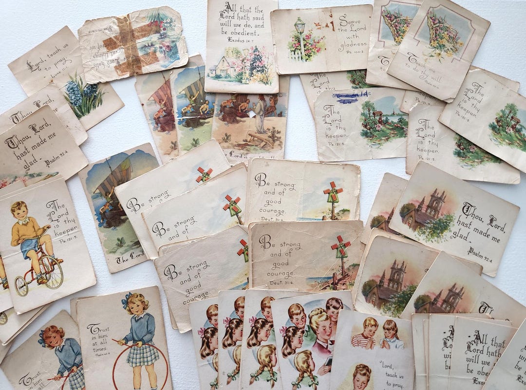 Vintage Junk Journal Religious Ephemera Lot of 64 Pieces -- Bible Verse ...