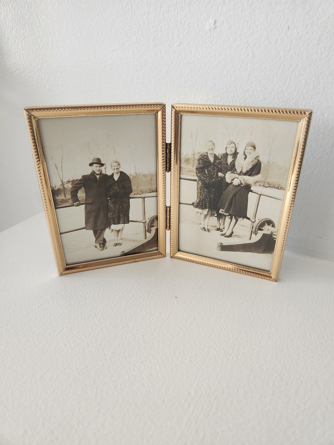 Antique Photos in Two Sided Frame. Vintage Picture Frame, Gold-tone ...