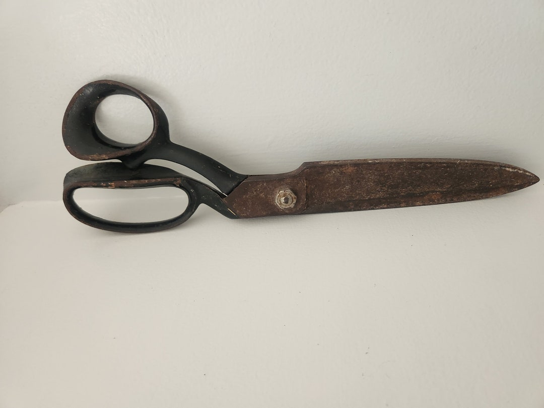 Large Heavy Duty Scissors -- Vintage Black Handle Scissors -- Tailor's ...